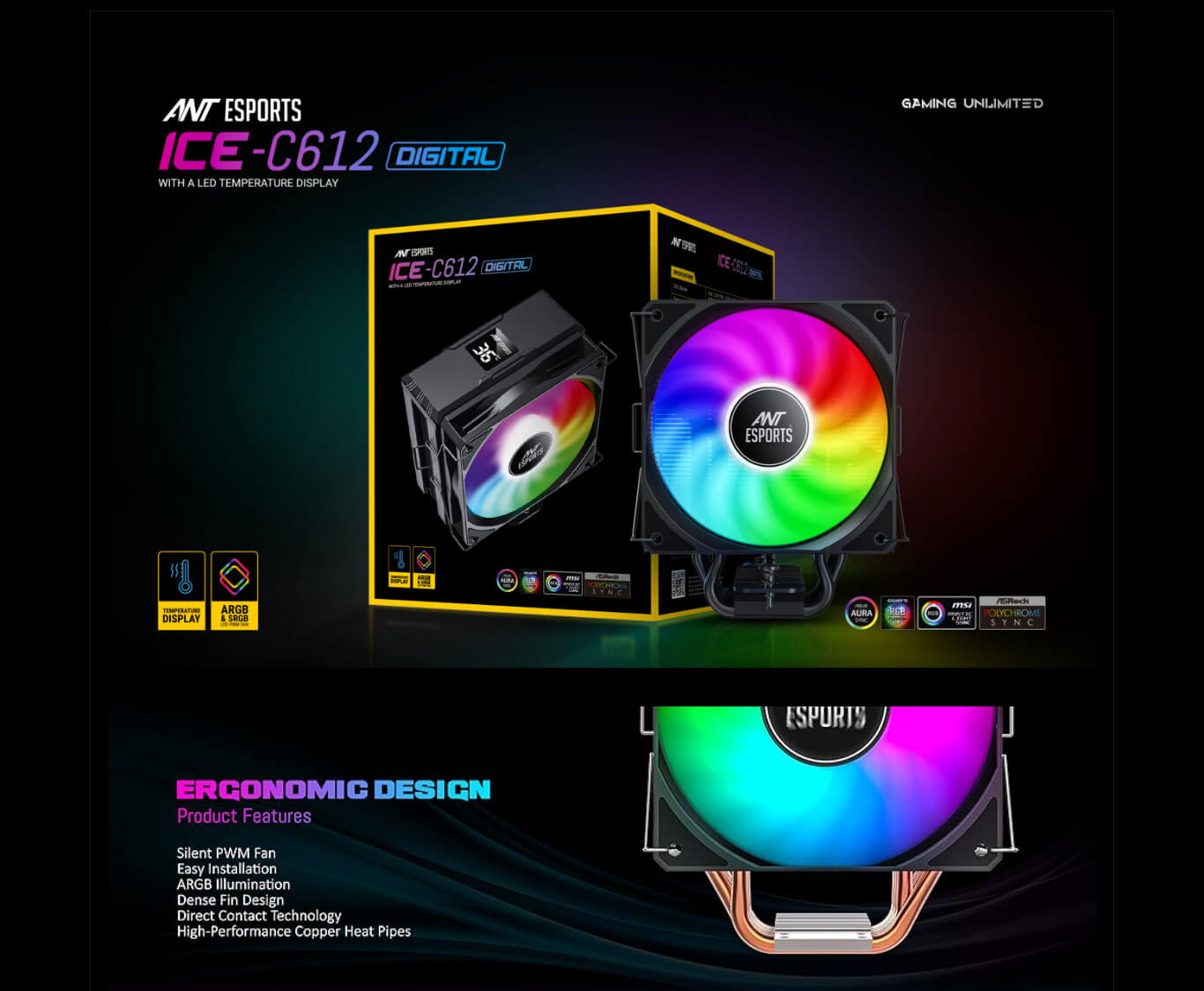 Buy Best CPU Air Cooler Ant Esports ICE-C612 Digital